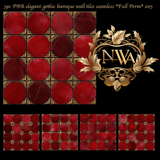 Second Life Marketplace - 5pc PBR elegant gothic baroque wall tiles texture seamless *Full Perm* 005
